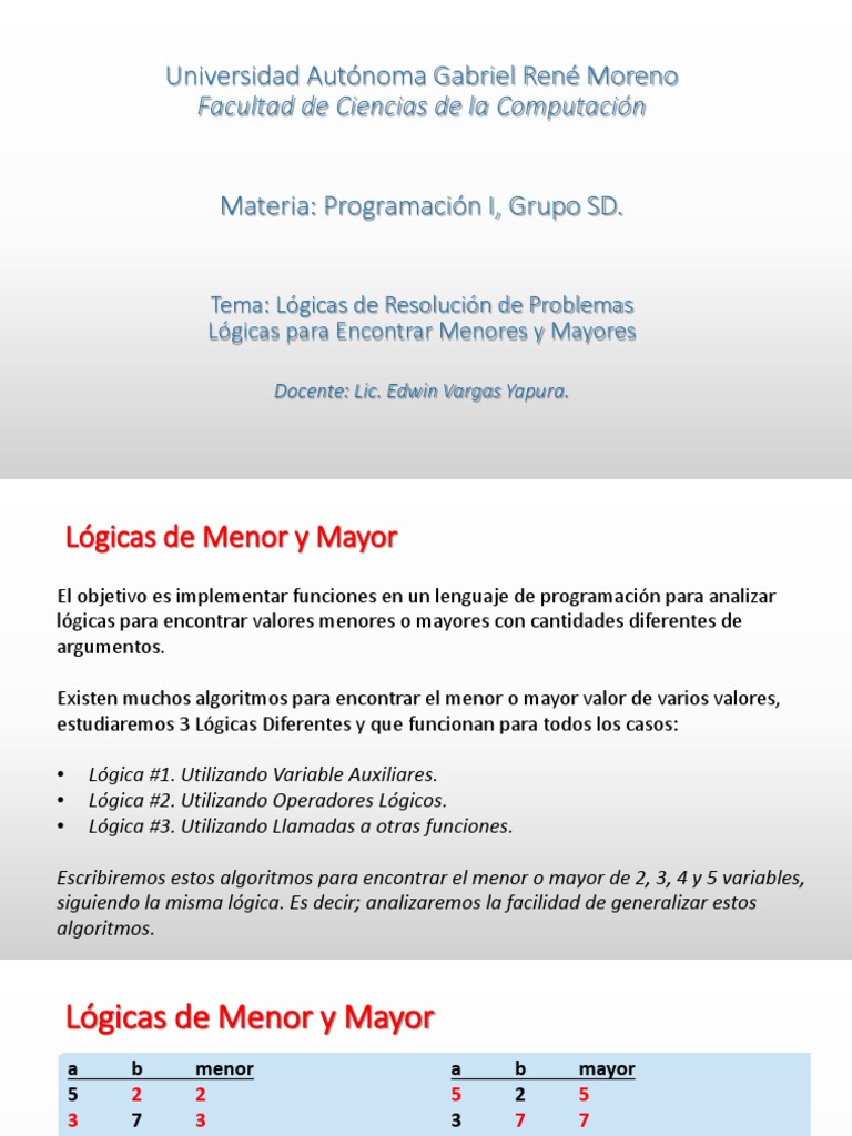 Lógica Menor-Mayor | PDF | Algoritmos | Programación de computadoras