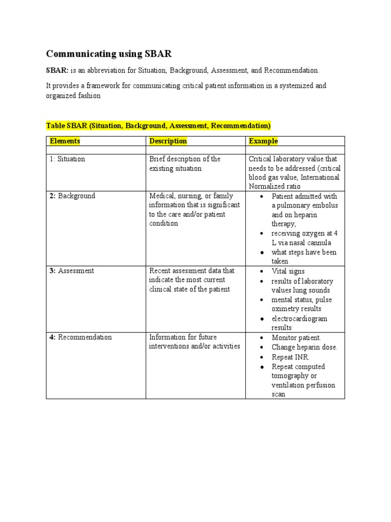 Communicating using SBAR | PDF
