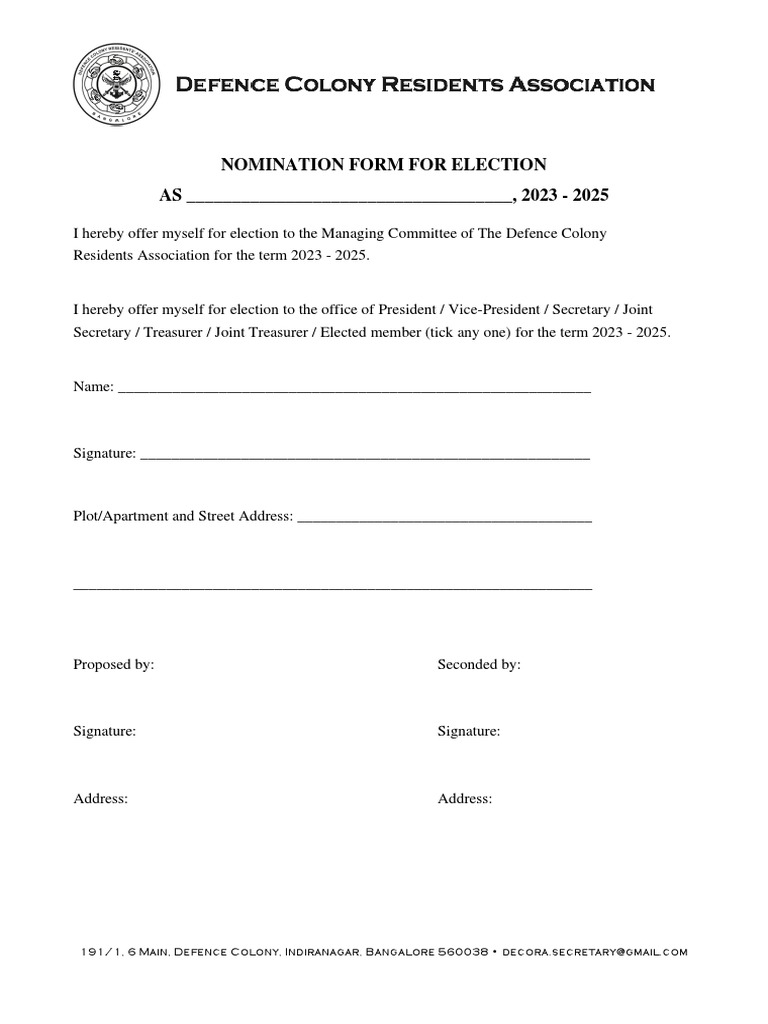 Defence Colony Election Nomination Form | PDF | Law