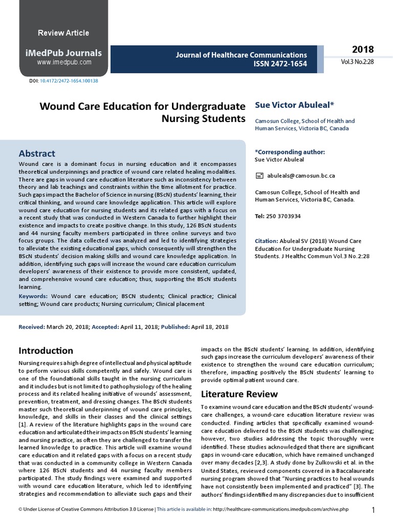 Wound Care Education For Undergraduate Nursing Students | PDF