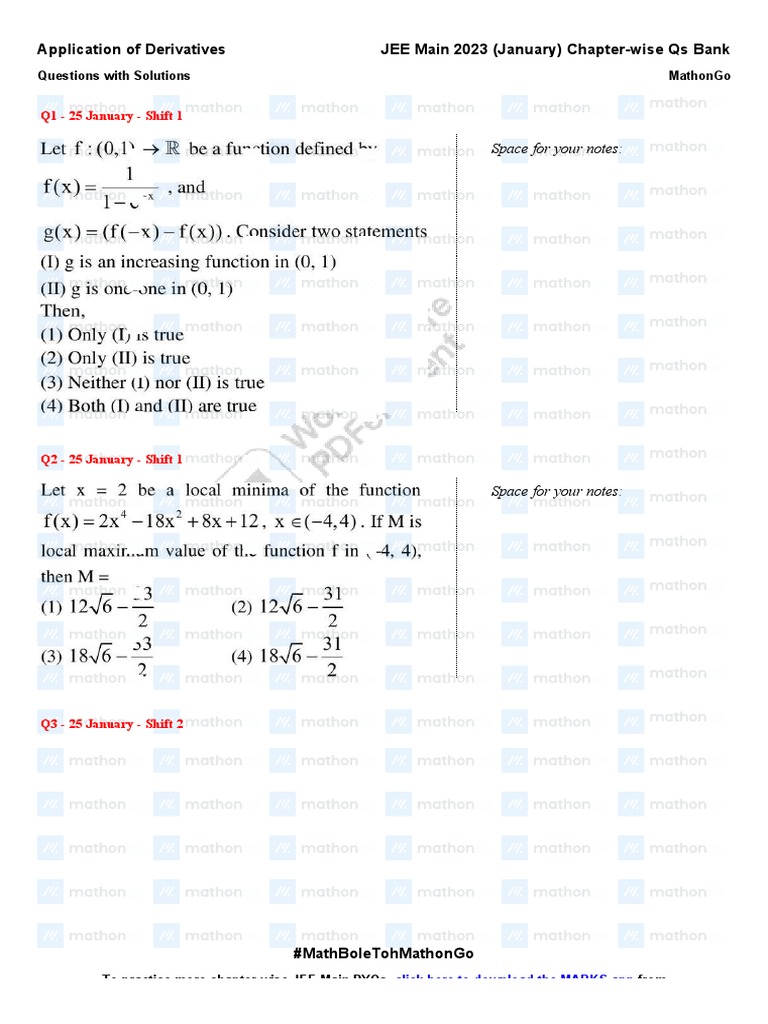 JEE Main 2023: Application of Derivatives | PDF