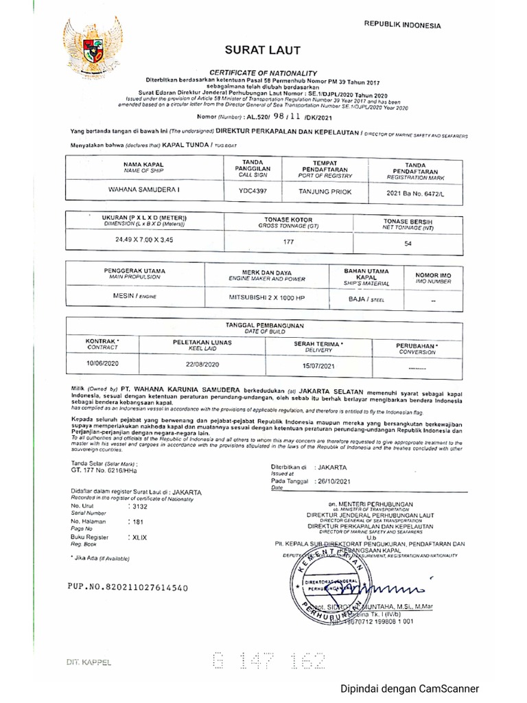 Surat Laut Wahana Samudera 1 | PDF