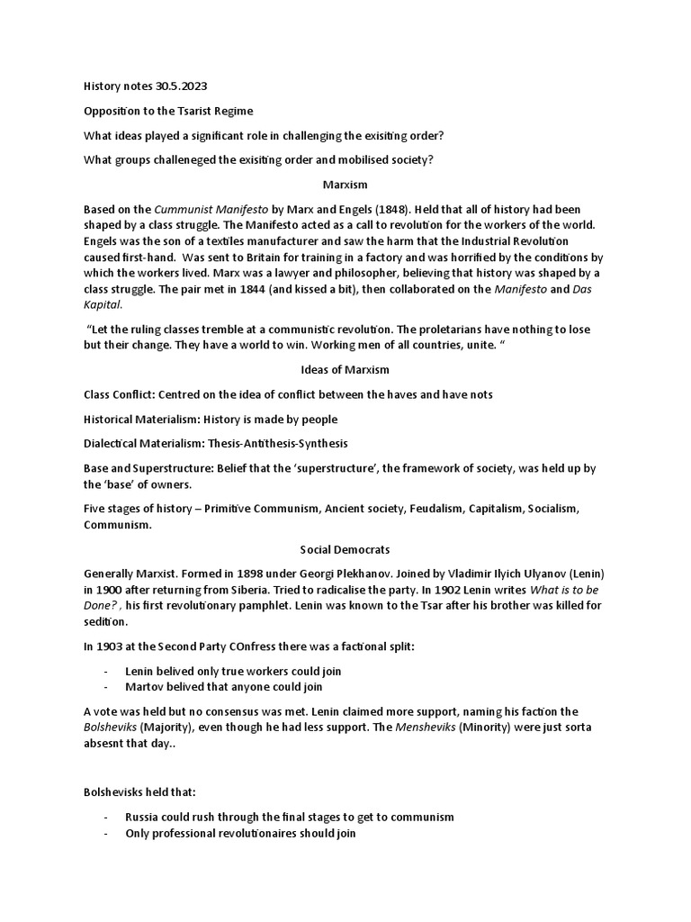 History Notes 30 | PDF | Marxism | Communism History Notes 30 | PDF | Marxism | Communism