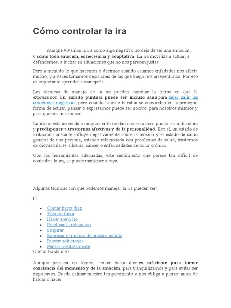 Cómo Controlar La Ira | PDF | Ira | Las emociones