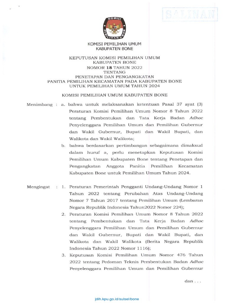 SK NOMOR 18 PENETAPAN DAN PENGANGKATAN PPK BONE_JDIH | PDF