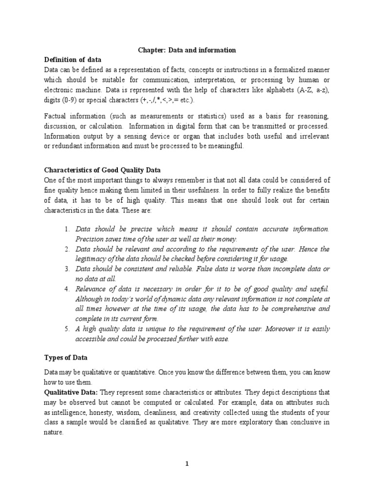 Chapter 1 Data And Information Pdf 