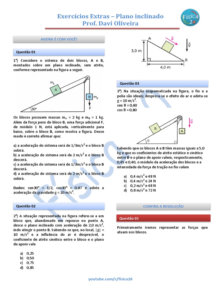 Exercícios - Plano inclinado | PDF Exercícios - Plano inclinado | PDF
