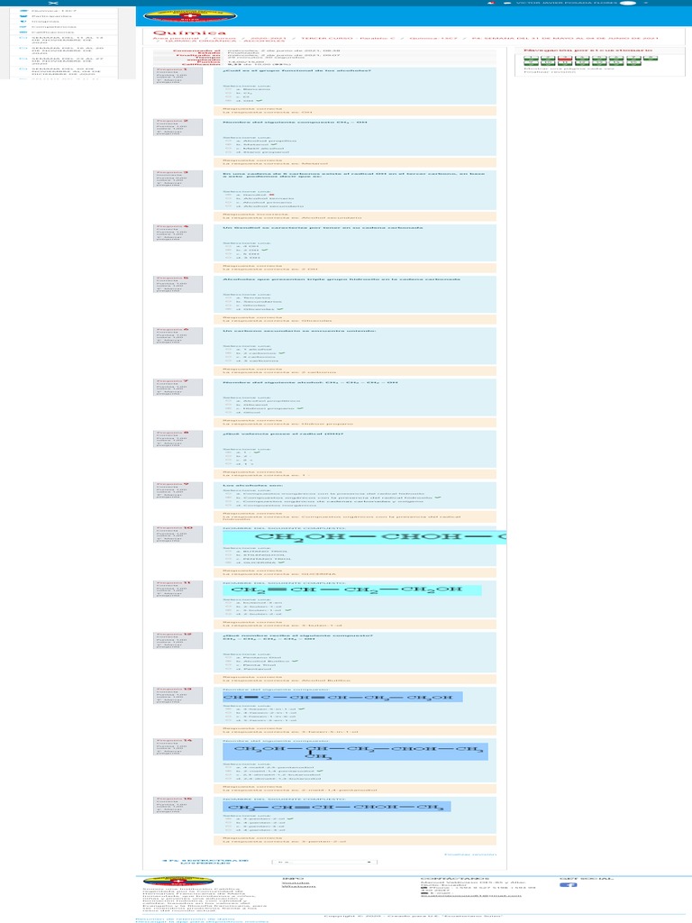 QUÍMICA ORGÁNICA - ALCOHOLES - Revisión Del Intento | PDF