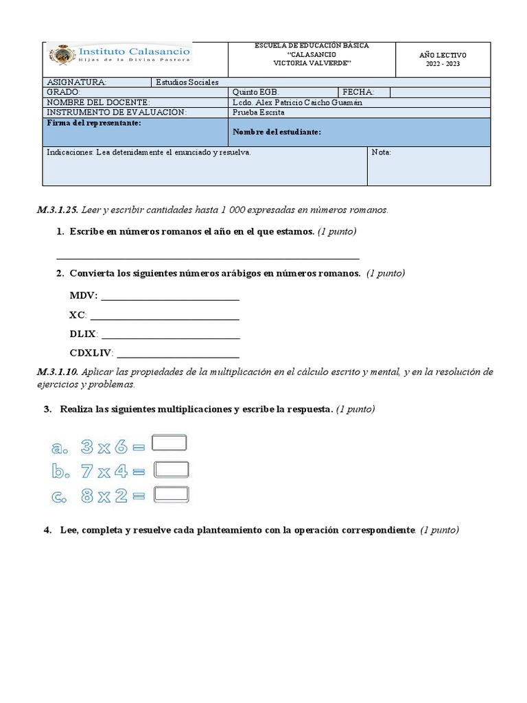 5TO.EVA.MATE. Q2 | PDF | Matemáticas