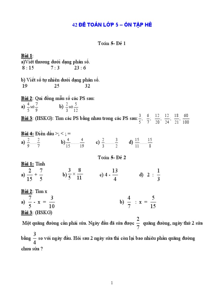 42 de On Tap He Mon Toan 5 | PDF