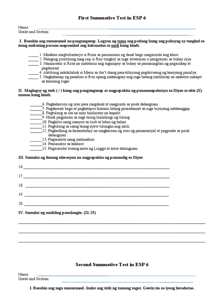 ESP 6 Summative | PDF