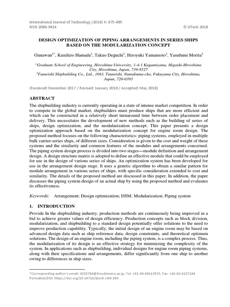 Design Optimization Of Piping Arrangements In Series Ships Based On The