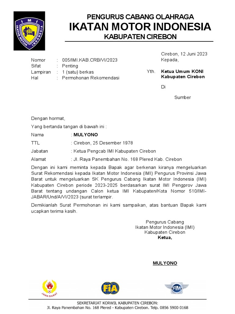 Surat Permohonan KONI | PDF