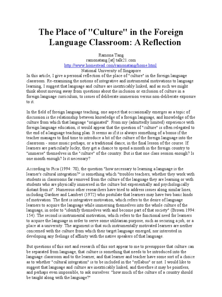Culture's Role in Language Learning | PDF