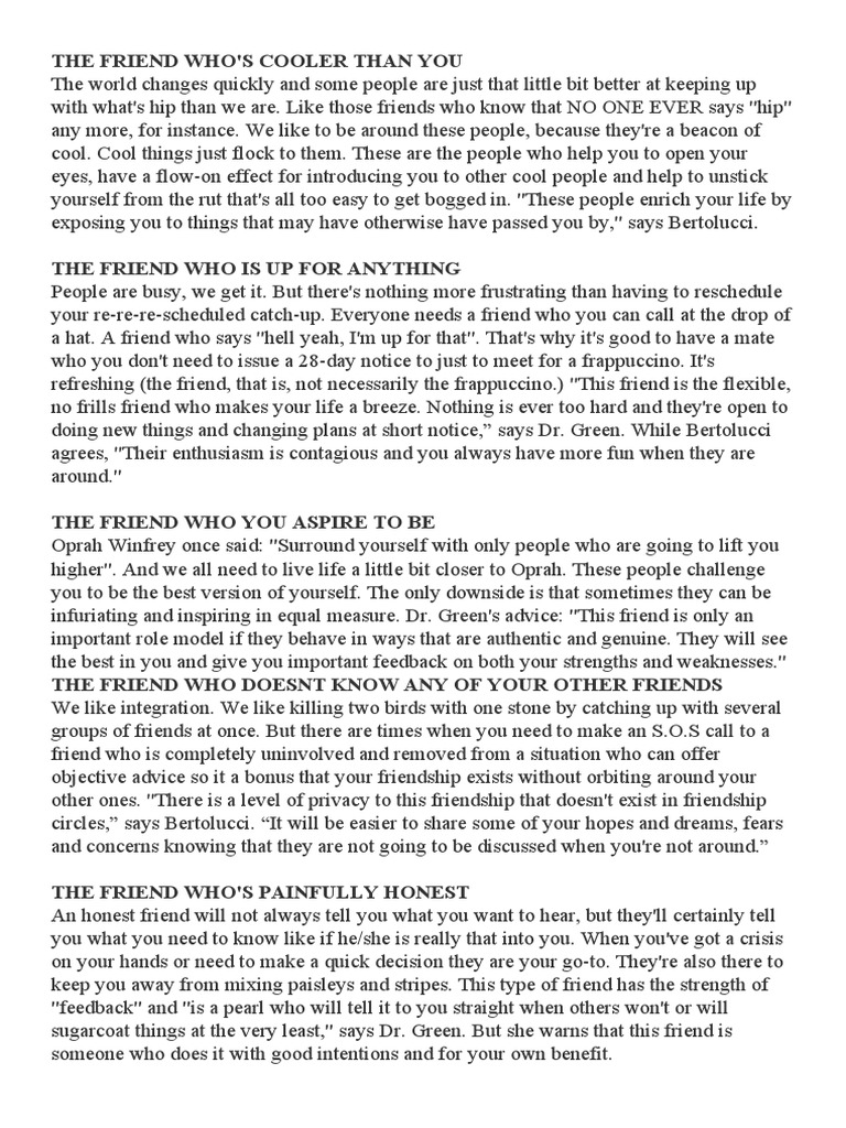 Types of Friends | PDF | Friendship