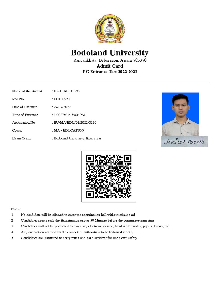 Bodoland University B.Ed Admit Card 2025 | PDF