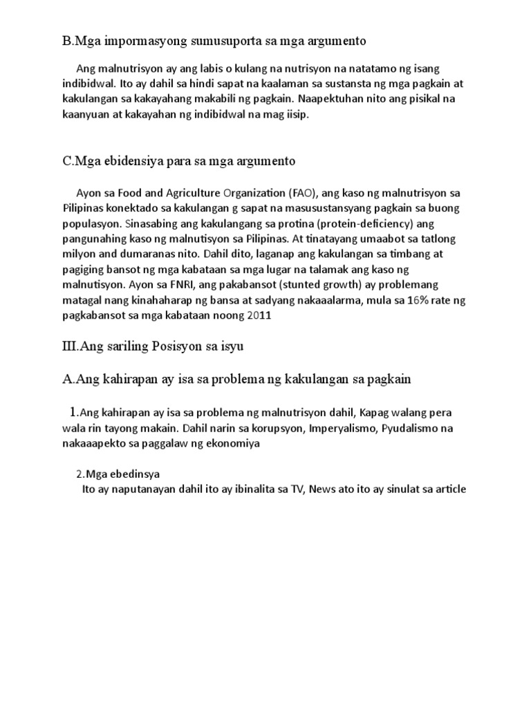B.Mga Impormasyong Sumusuporta Sa Mga Argumento | PDF