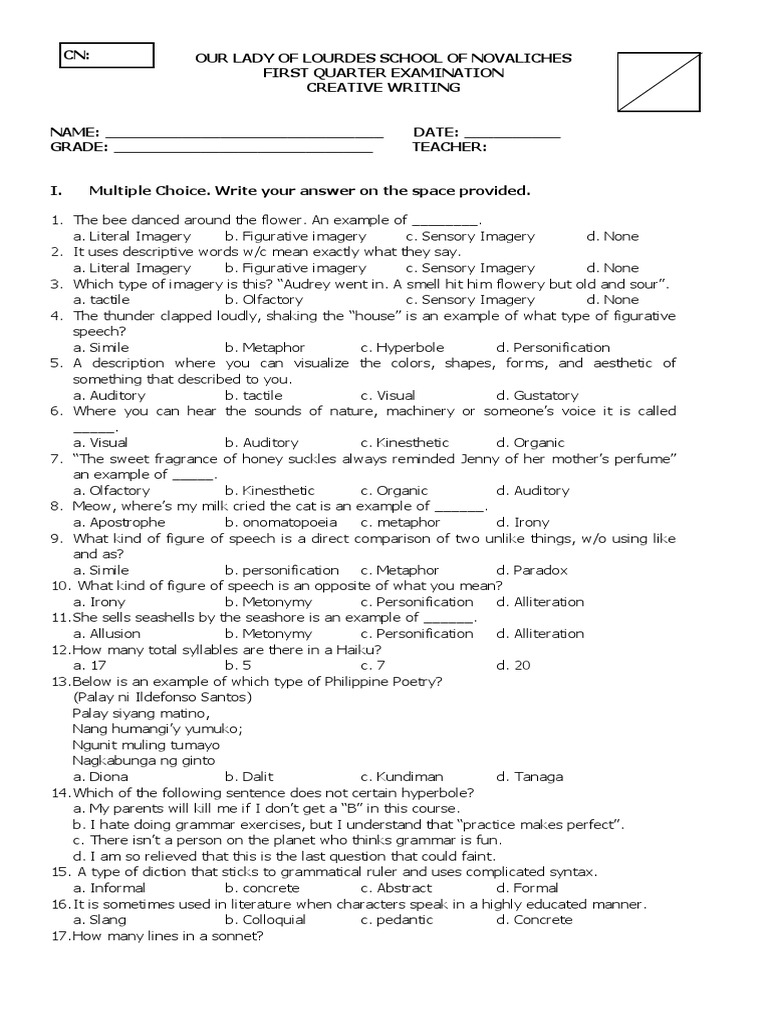 Creative Writing | PDF | Poetry | Senses