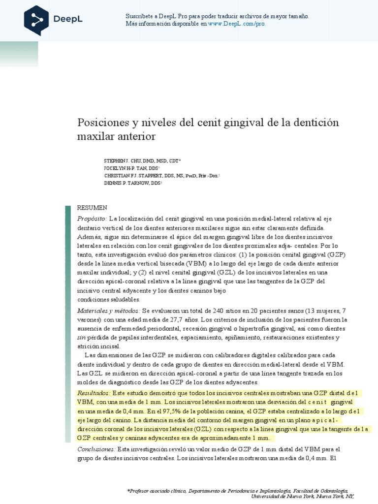 Posición y nivel del cenit gingival maxilar | PDF | Diente | Anatomia ...
