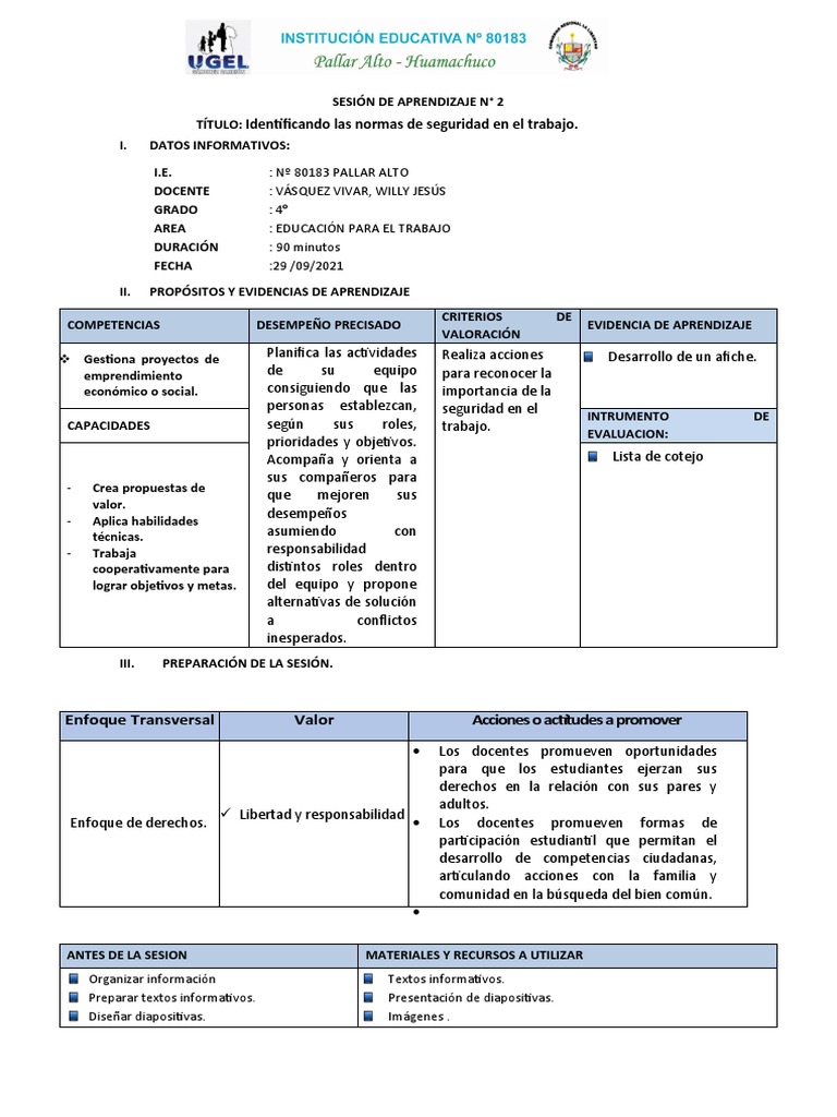 SESIÓN DE APRENDIZAJE N° 02 4° | PDF | Evaluación | Aprendizaje