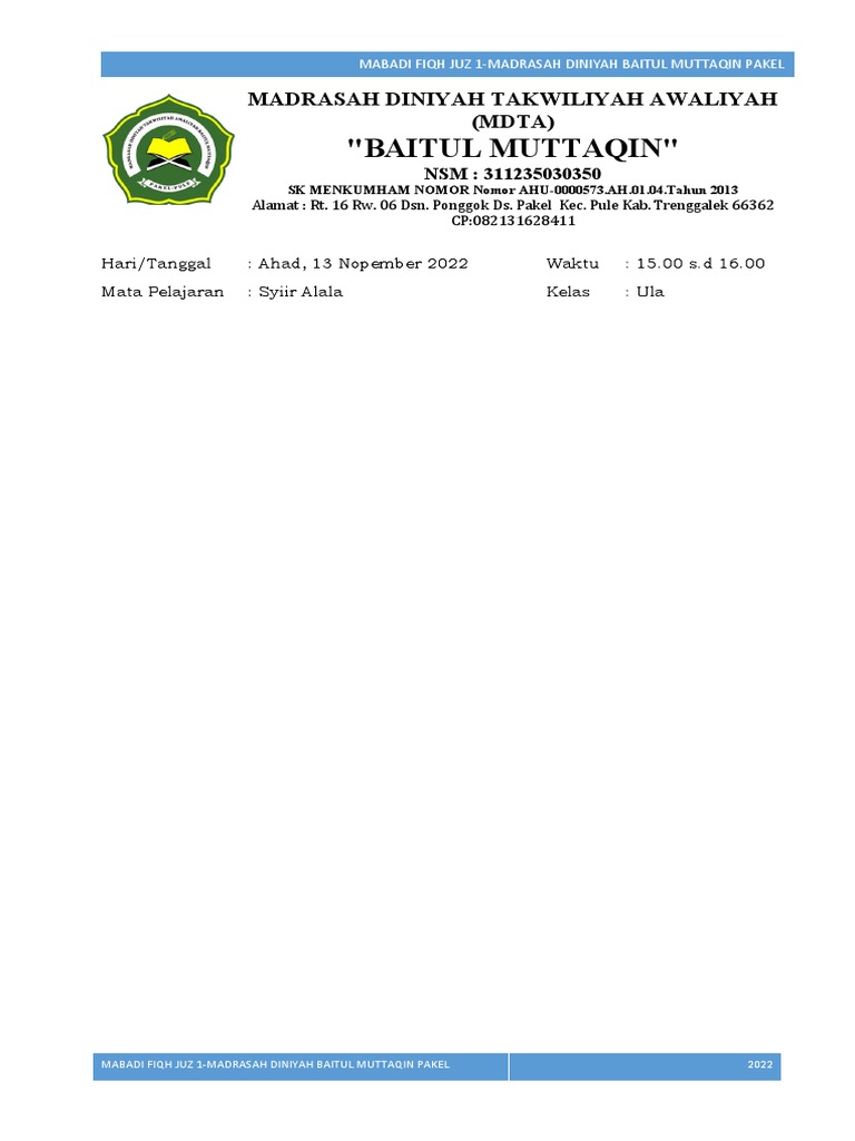 Soal Syiir Alala SMT 1 2022 | PDF