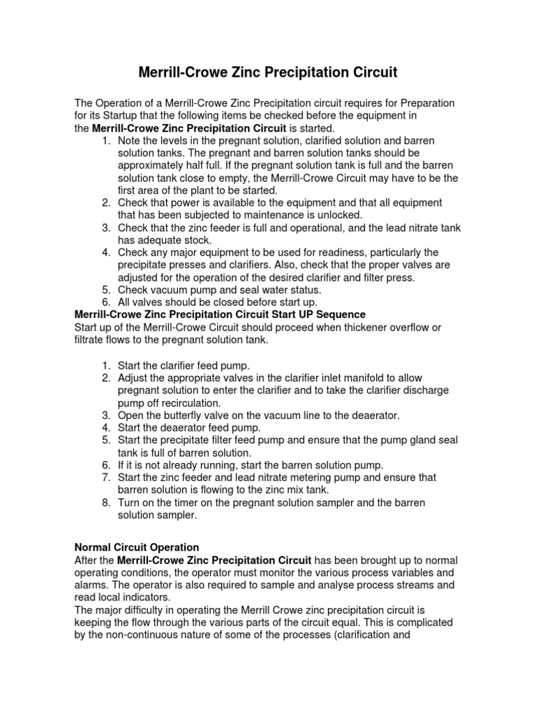 Merrill-Crowe Zinc Precipitation Circuit | PDF | Filtration | Pump