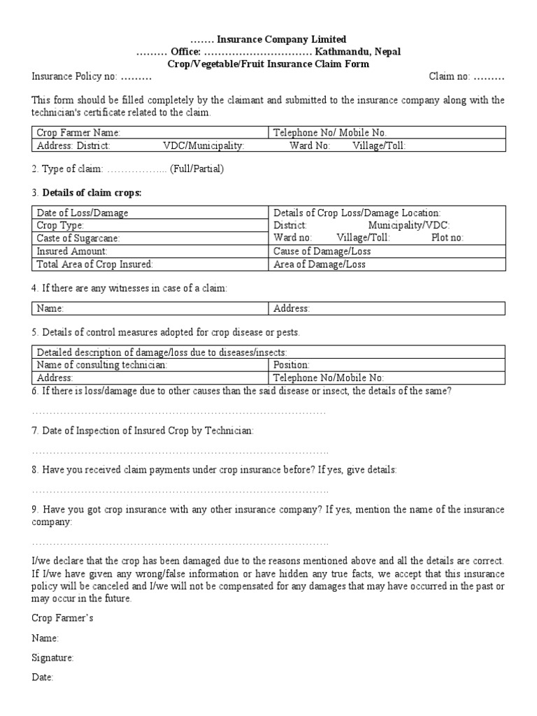 Crop Claim Form | PDF