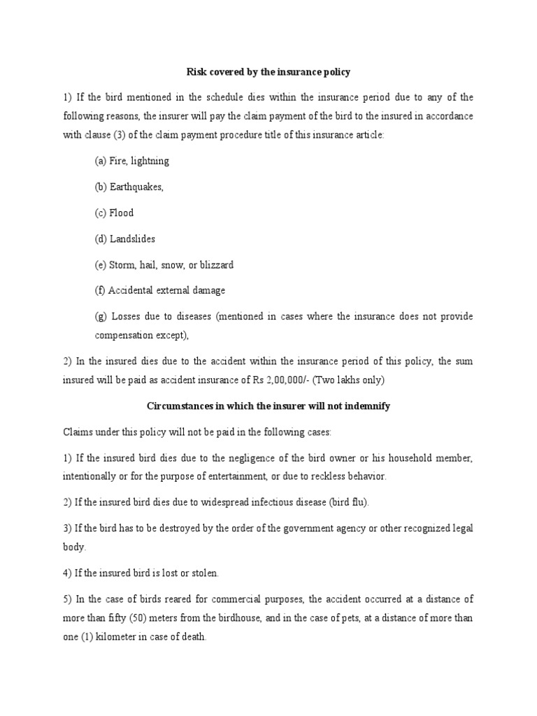 Bird Insurance Policy | PDF | Insurance | Birds