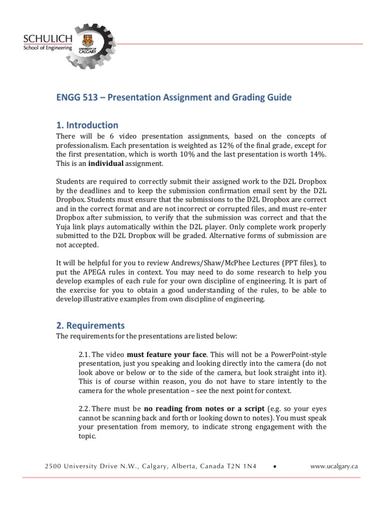 ENGG 513 Presentation Assignments and Grading Guide | PDF | Gases