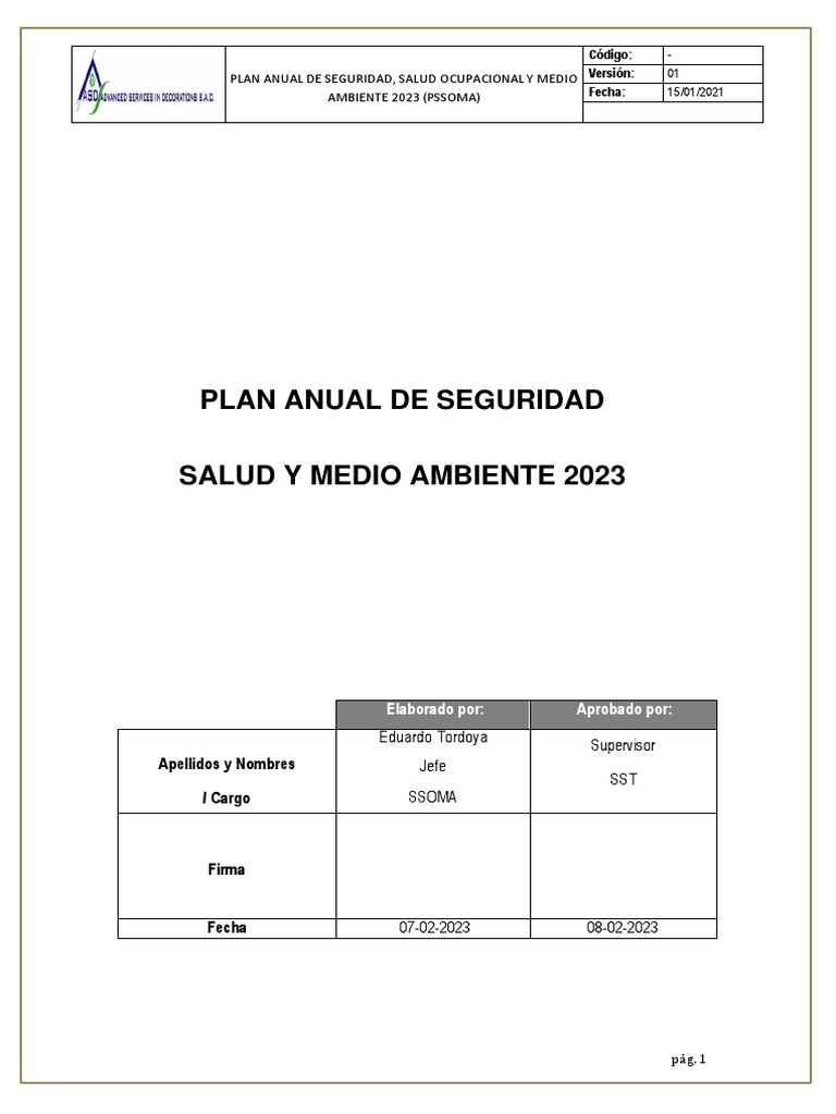Plan Anual Ssoma 2023 | PDF | Seguridad y salud ocupacional | Valores
