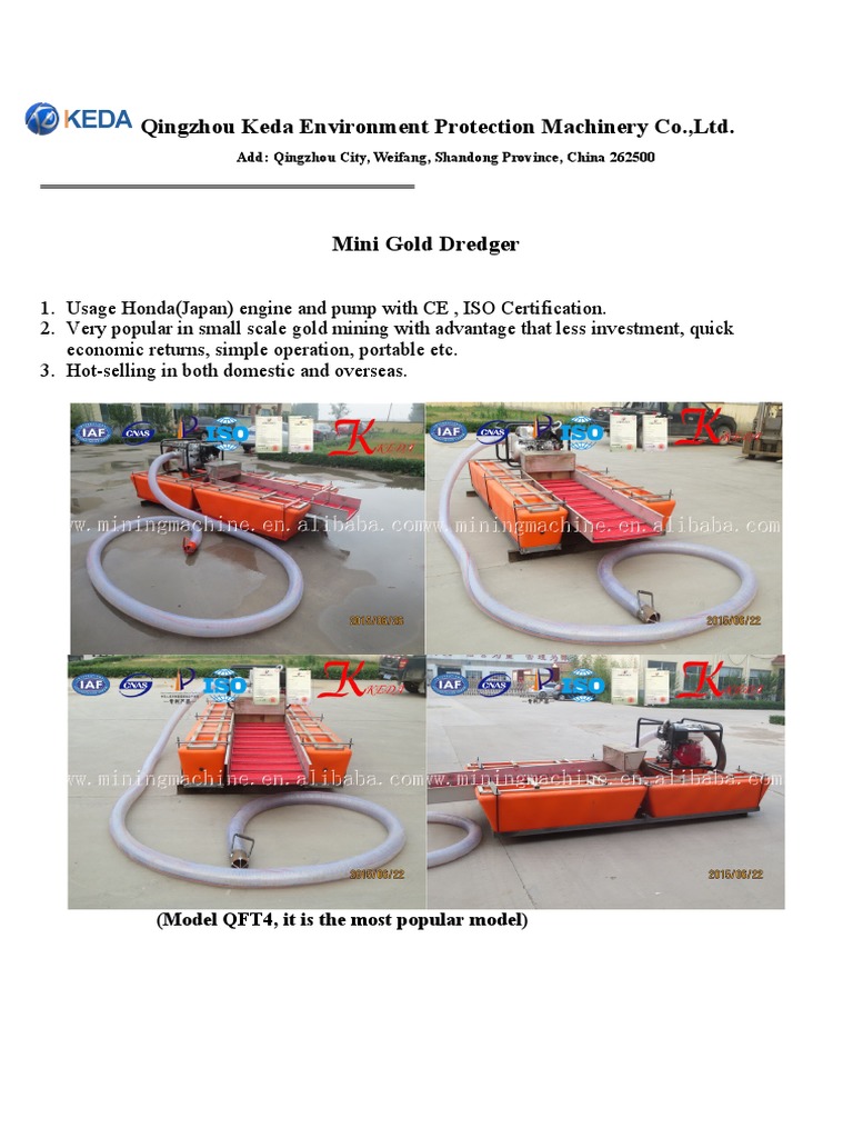 KEDA Quotation of 2 3 4 Inch Mini Gold Dredger | PDF | Dredging ...