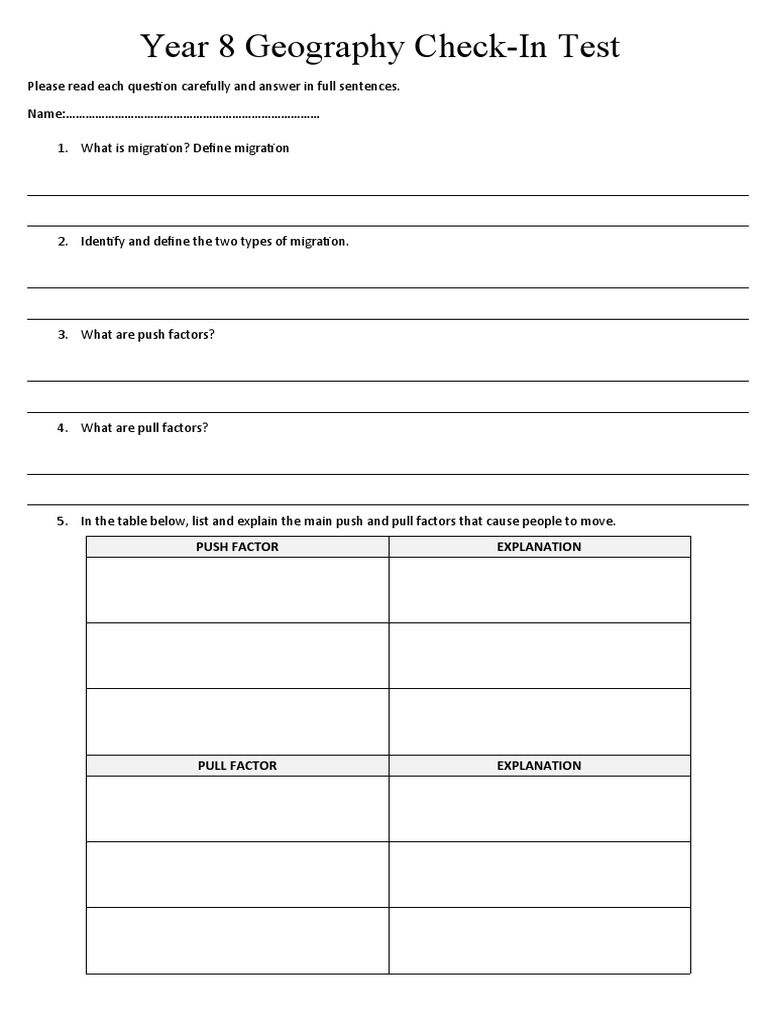 Year 8 Geography Check | PDF | Social Science | Travel