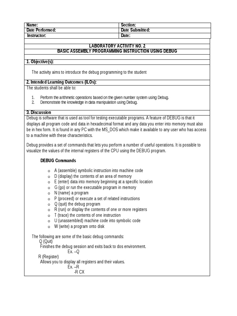 LaboratoryNo2 Debug | PDF | Assembly Language | Computer Program