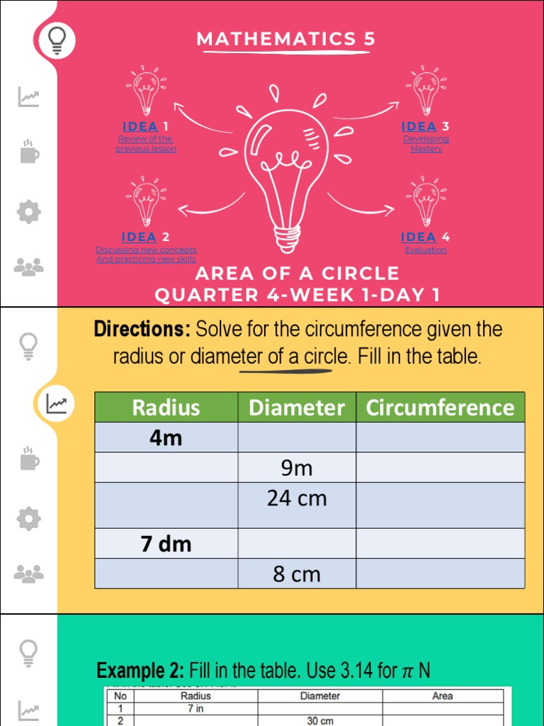 Mathematics 5-Q4-Wk1-Day 1 | PDF | Area | Circle