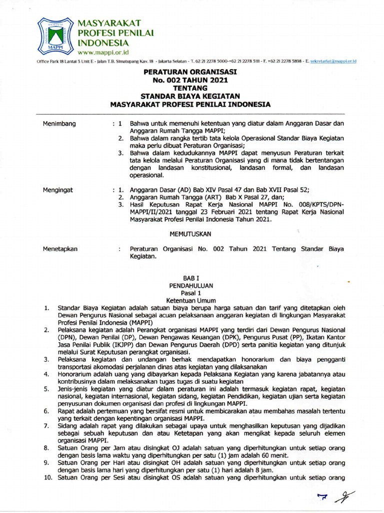 PO.02.21 - Standar Biaya Kegiatan MAPPI | PDF