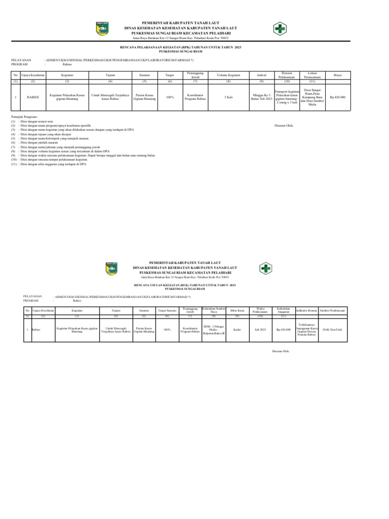 Contoh Pengisian RUK Dan RPK 2023 | PDF