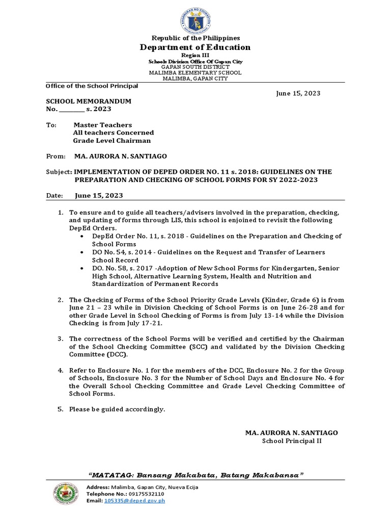 School Memo on Form Checking Guidelines | PDF | School Types | Public ...
