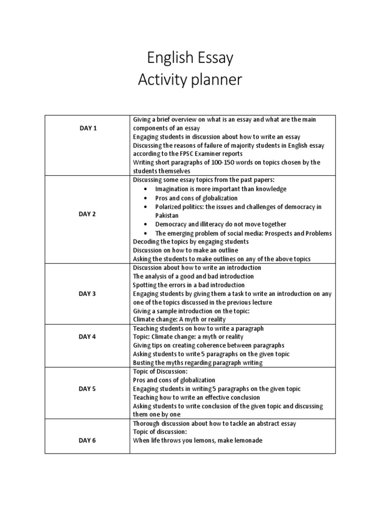 Activity Planner | PDF | Essays