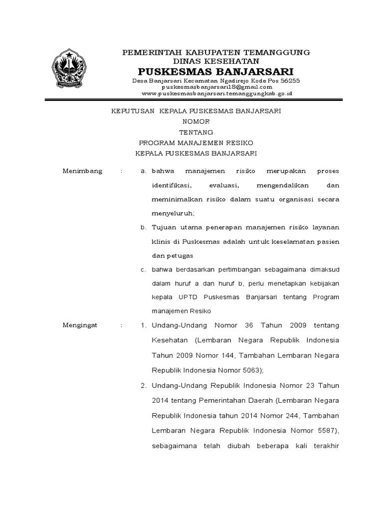 Program Manajemen Risiko Puskesmas Banjarsari | PDF