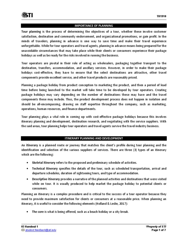 03 Handout 14tour-Planning | PDF | Tourism | Marketing