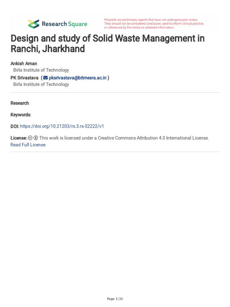 Design and Study of Solid Waste Management in Ranc | PDF | Anaerobic ...