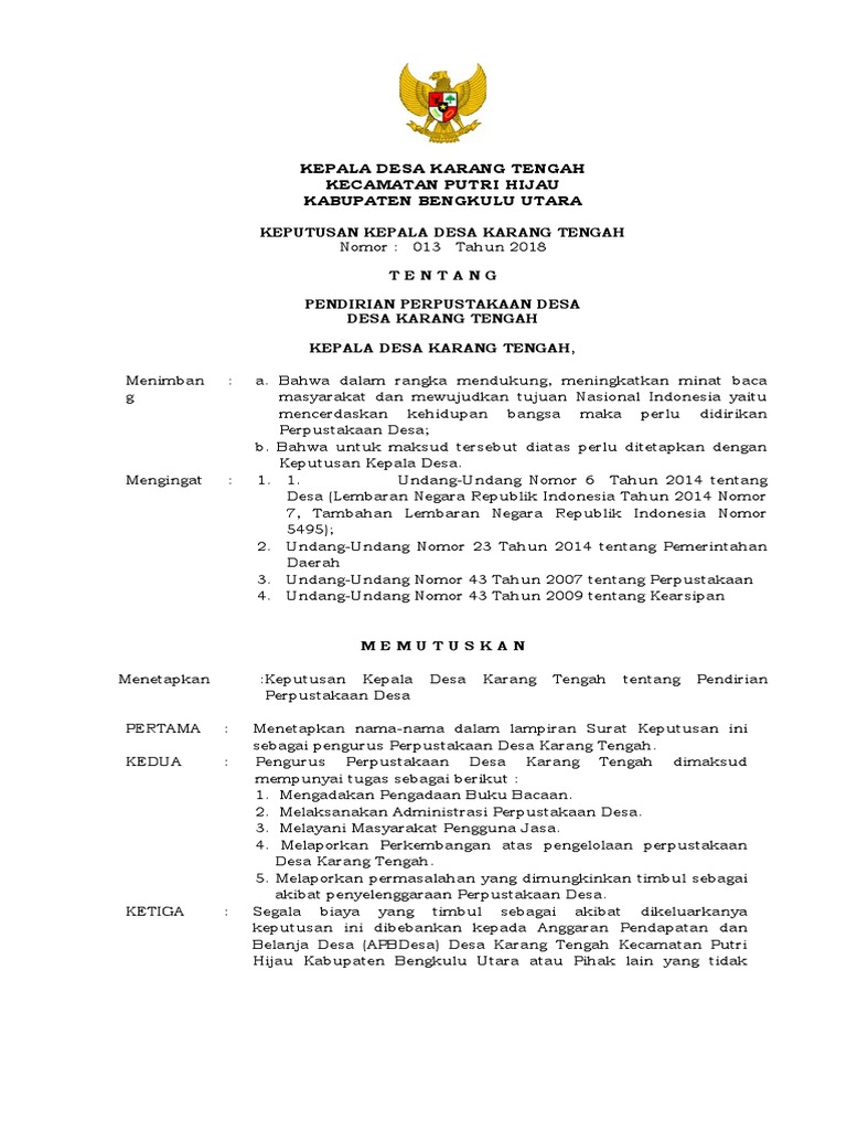 Pendirian Perpustakaan Desa Karang Tengah | PDF