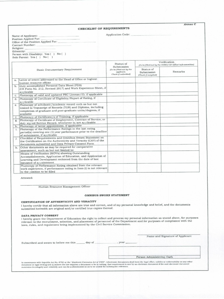 Annex C. Checklist of Requirements | PDF
