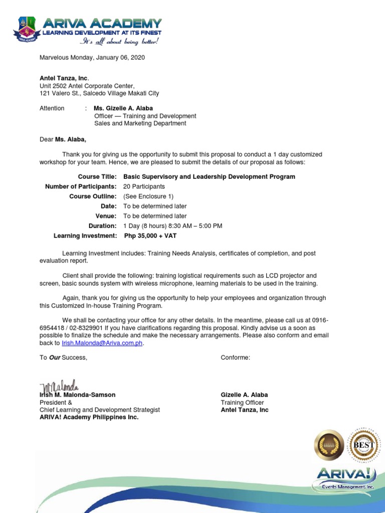 Ariva Academy Leadership Proposal | PDF | Communication | Leadership