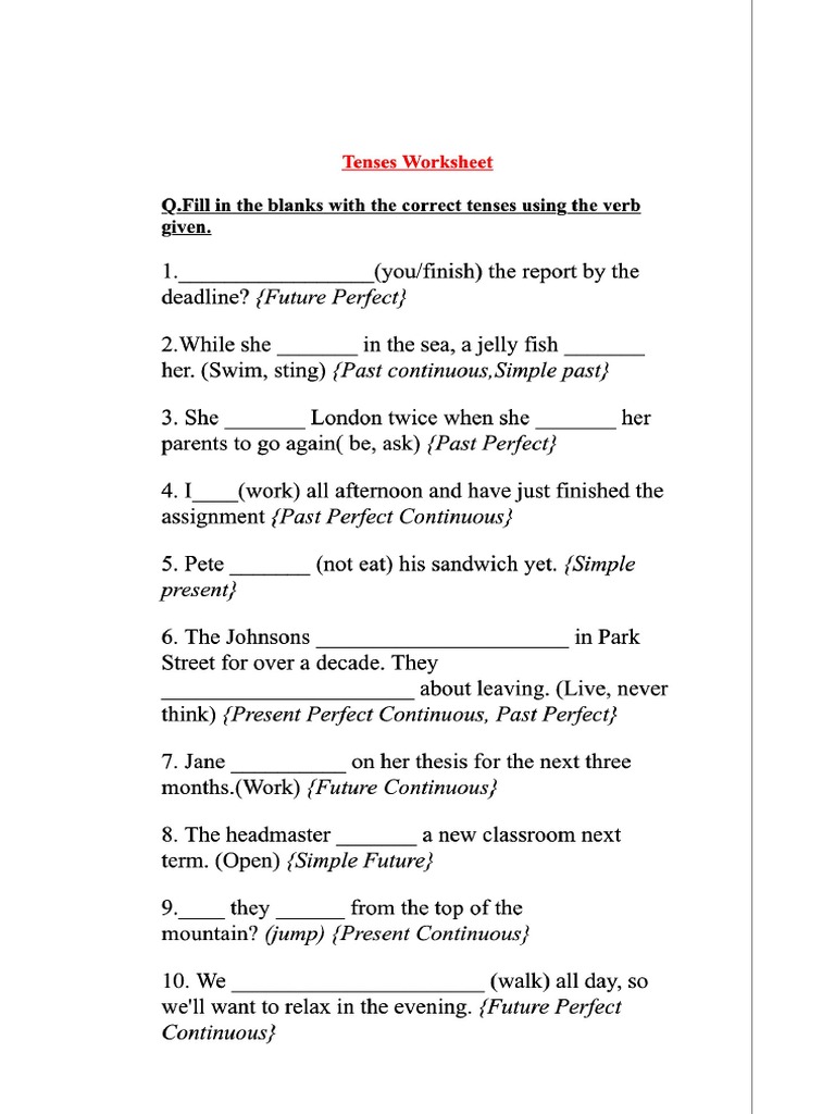 Tenses WS | PDF