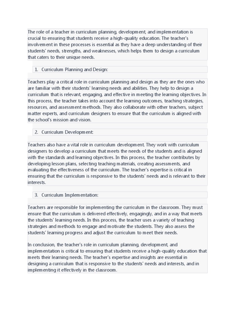 Teacher's Role in Curriculum Development | PDF
