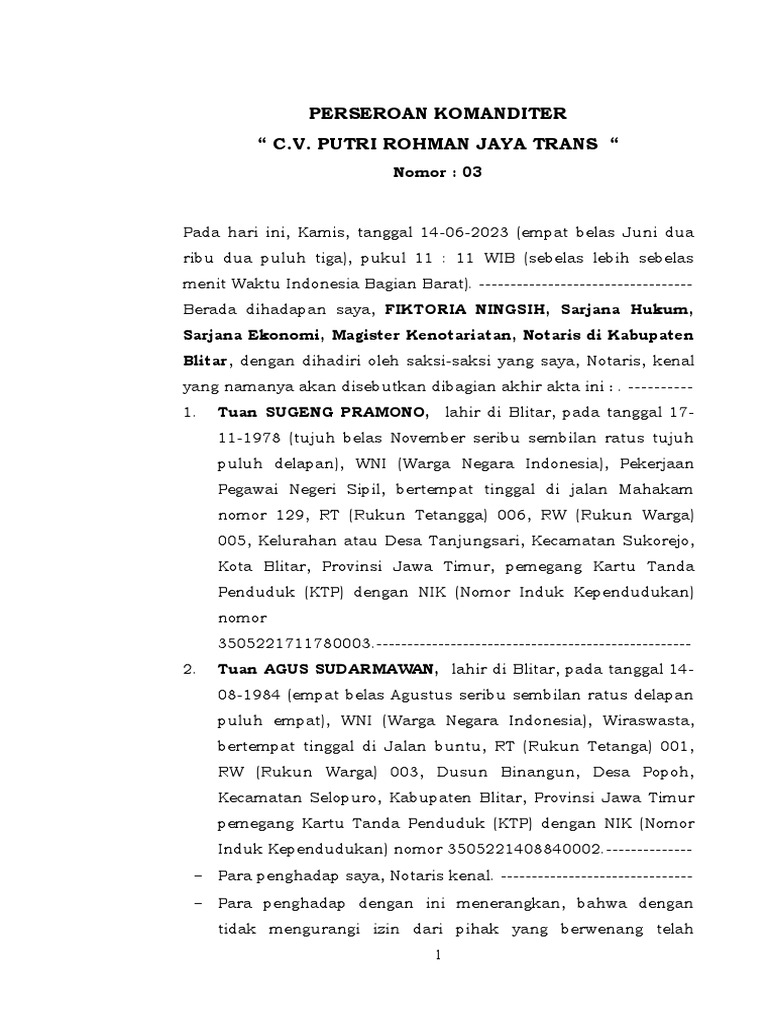 CV - Putri Rohman Jaya Trans | PDF
