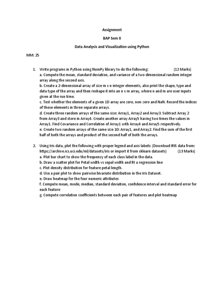 Assignment Based On Numpy and Visualization | PDF