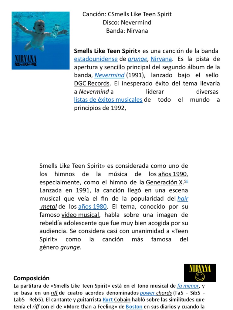 Presentacion Alonso Cancion de Nirvana | PDF | Kurt Cobain | Nirvana (banda)