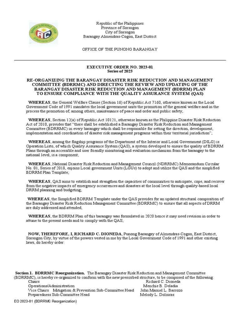 Executive order-BDRRMC | PDF